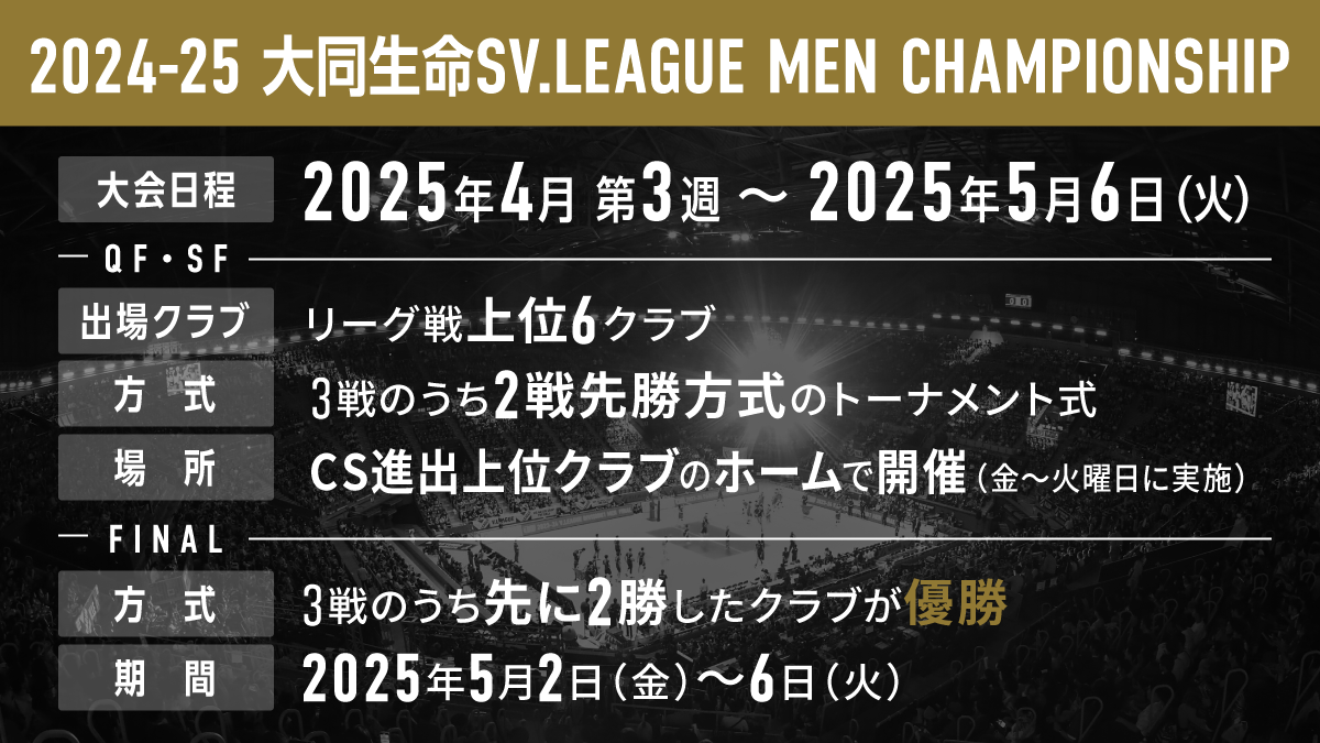2024-25シーズンの大同生命SV.LEAGUE、V.LEAGUEの開催要項が決定 ニュース | 一般社団法人SVリーグ/一般社団法人ジャパンバレーボールリーグ SVL オフィシャルサイト MEN